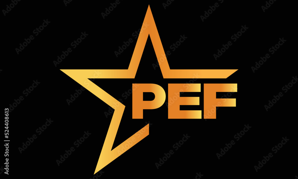 PEF golden luxury star icon three letter logo design vector template ...