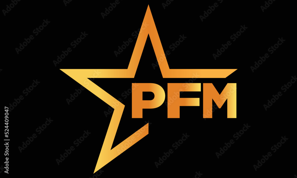 PFM golden luxury star icon three letter logo design vector template ...