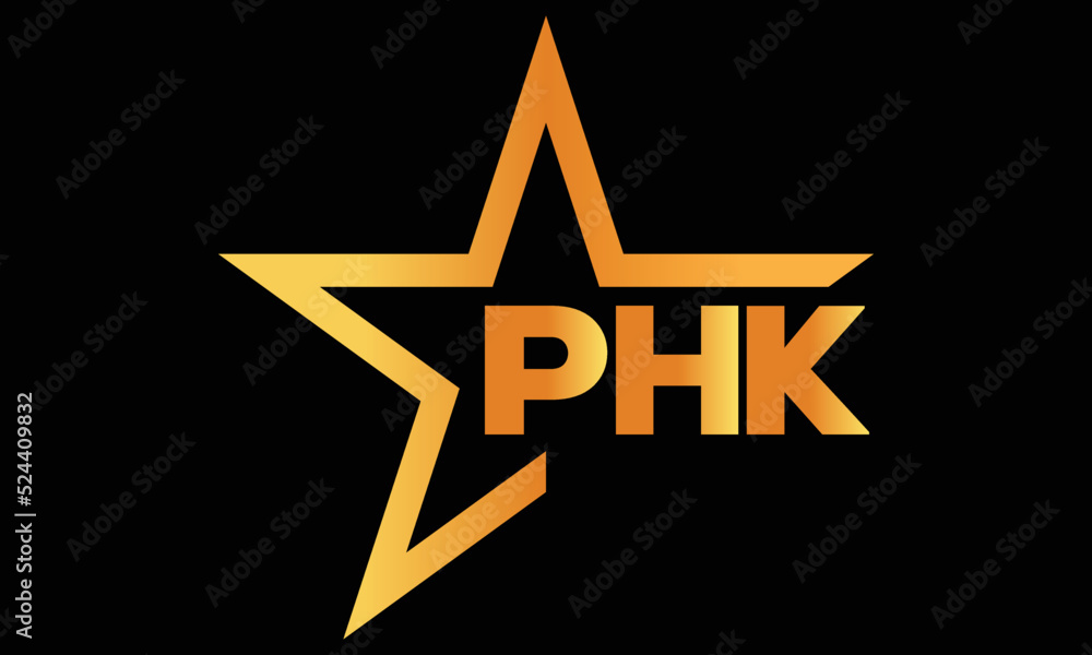 PHK golden luxury star icon three letter logo design vector template ...