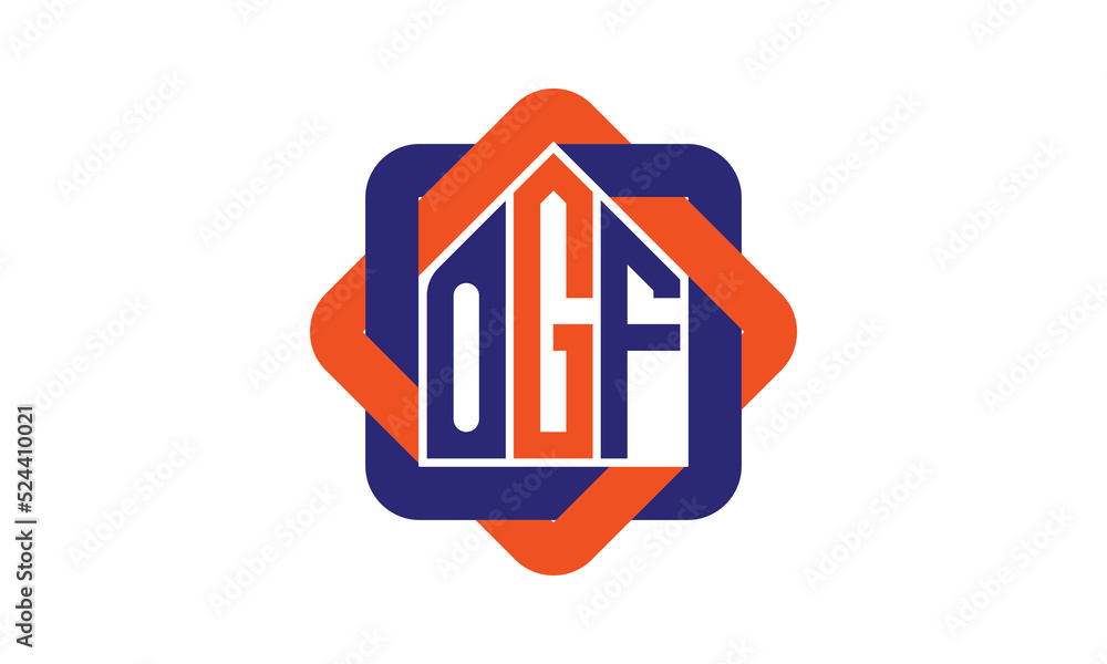 OGF three letter real estate logo with home icon logo design vector ...