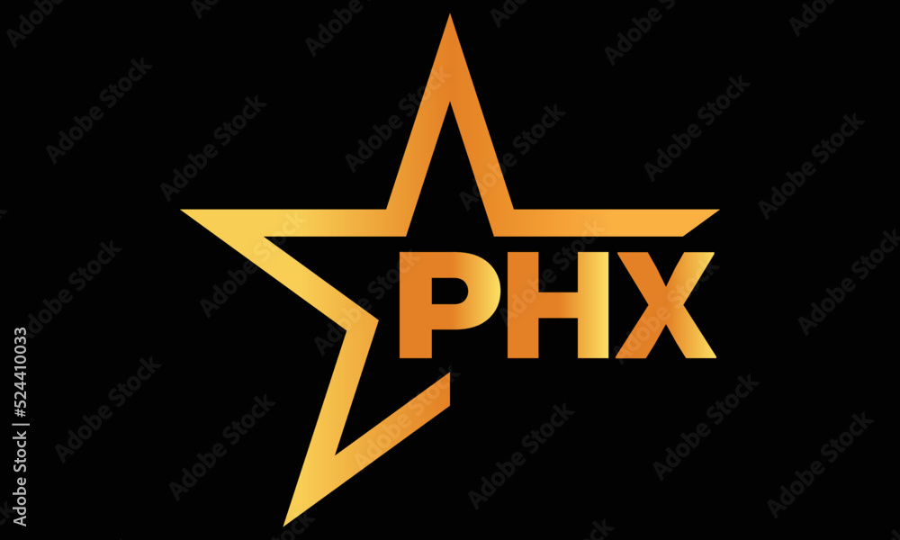 PHX golden luxury star icon three letter logo design vector template ...