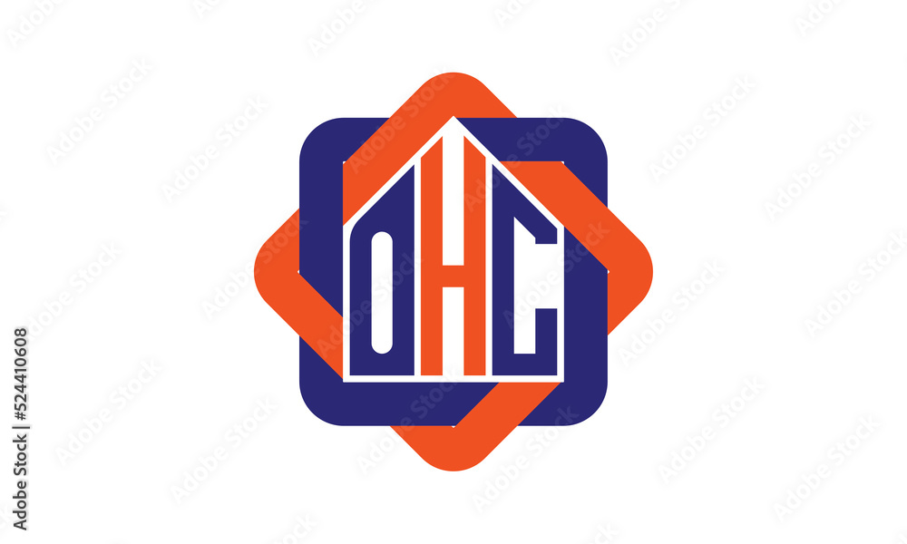 OHC three letter real estate logo with home icon logo design vector ...