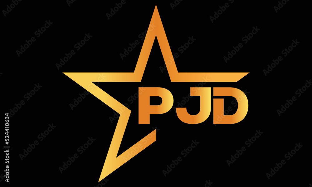 PJD golden luxury star icon three letter logo design vector template ...