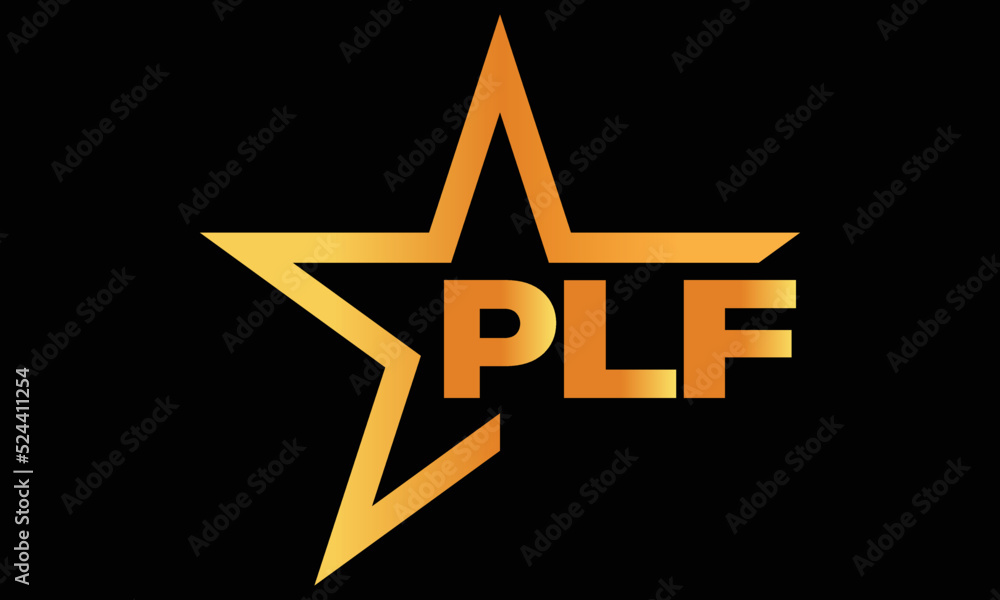 PLF golden luxury star icon three letter logo design vector template ...