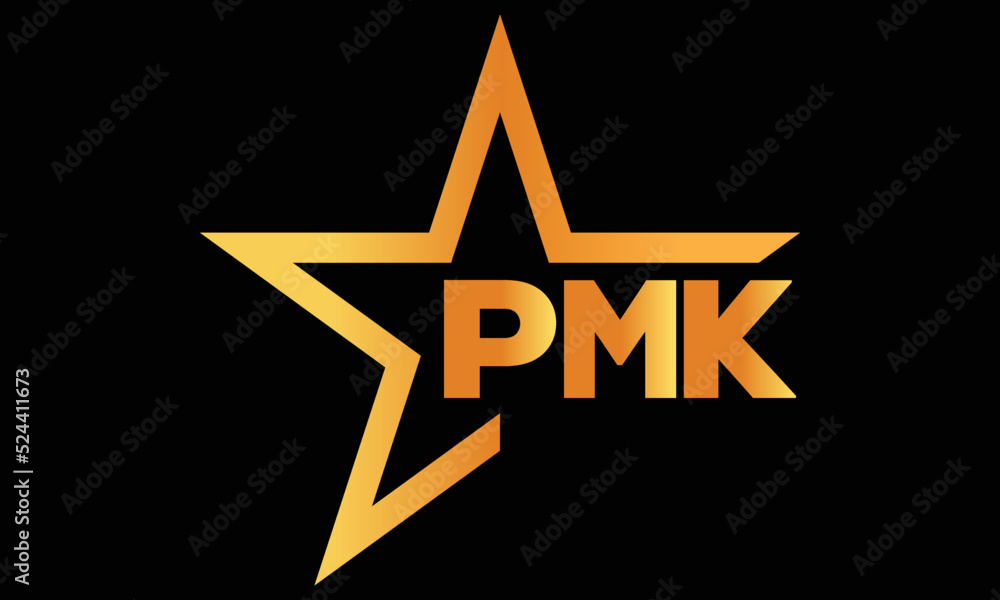 PMK golden luxury star icon three letter logo design vector template ...