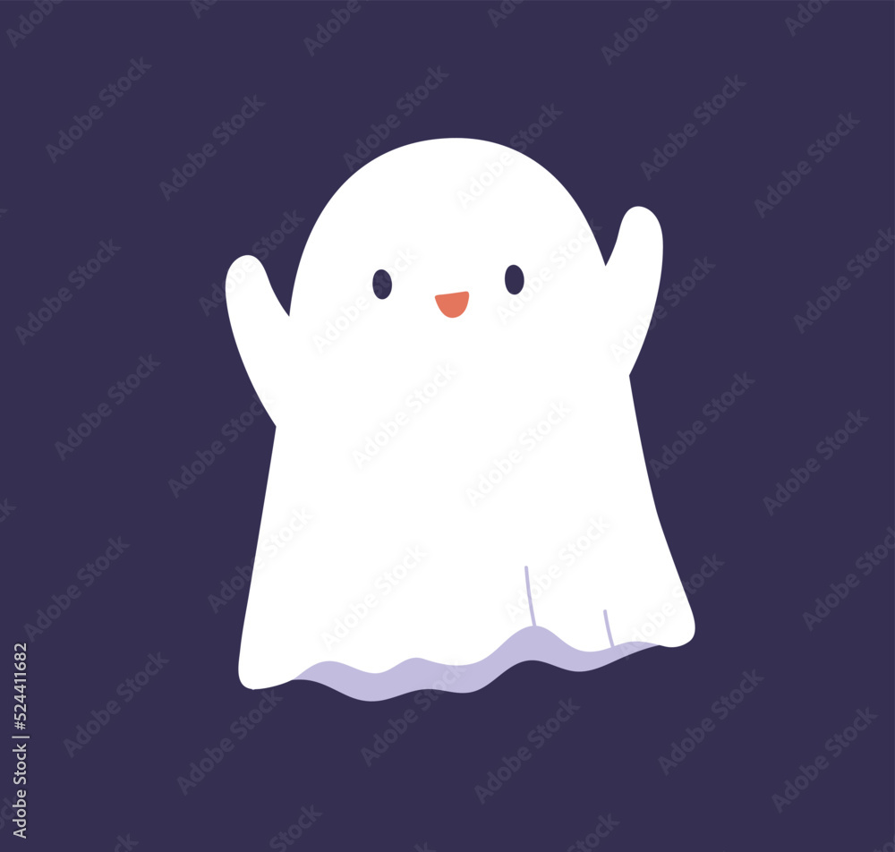 Cute happy Halloween ghost. Funny smiling boo character with cheerful ...