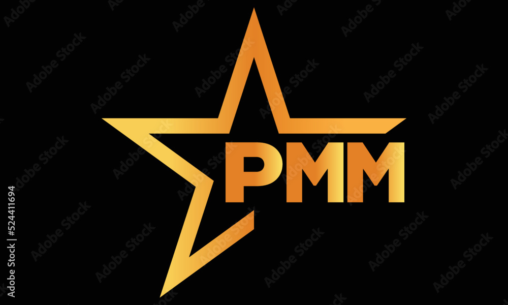 PMM golden luxury star icon three letter logo design vector template ...