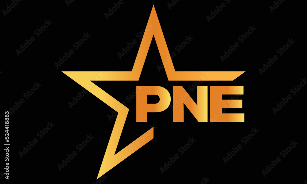 PNE golden luxury star icon three letter logo design vector template ...