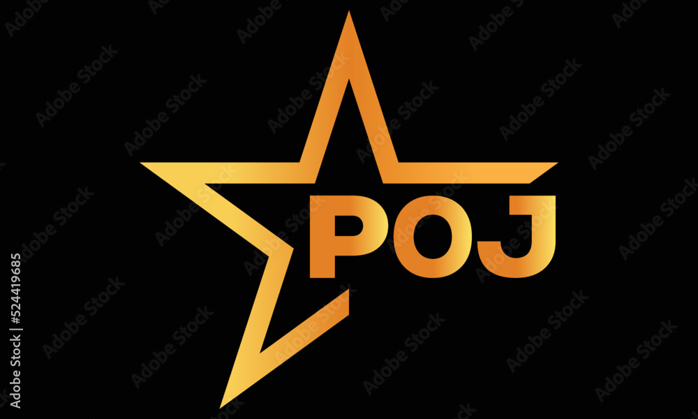 POJ golden luxury star icon three letter logo design vector template ...