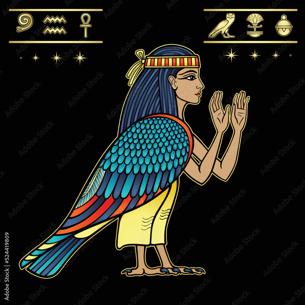 Animation portrait: mystical goddess of ancient Egypt with head and ...