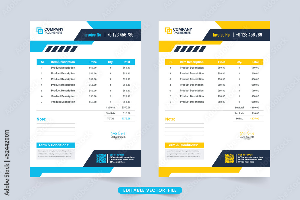 Invoice template and billing paper layout design for modern business ...