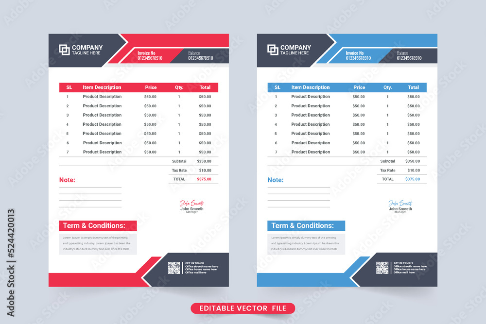 Cash receipt and minimal invoice template vector with abstract shapes ...