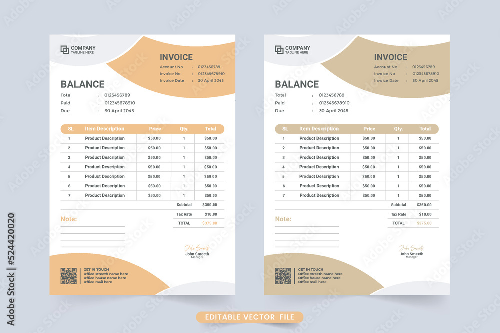 Creative minimal invoice template decoration with abstract shapes and ...