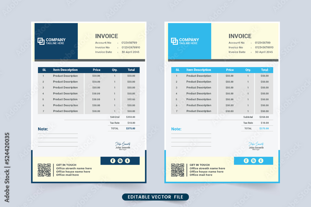 Simple business voucher and cash receipt with blue and off-white colors ...