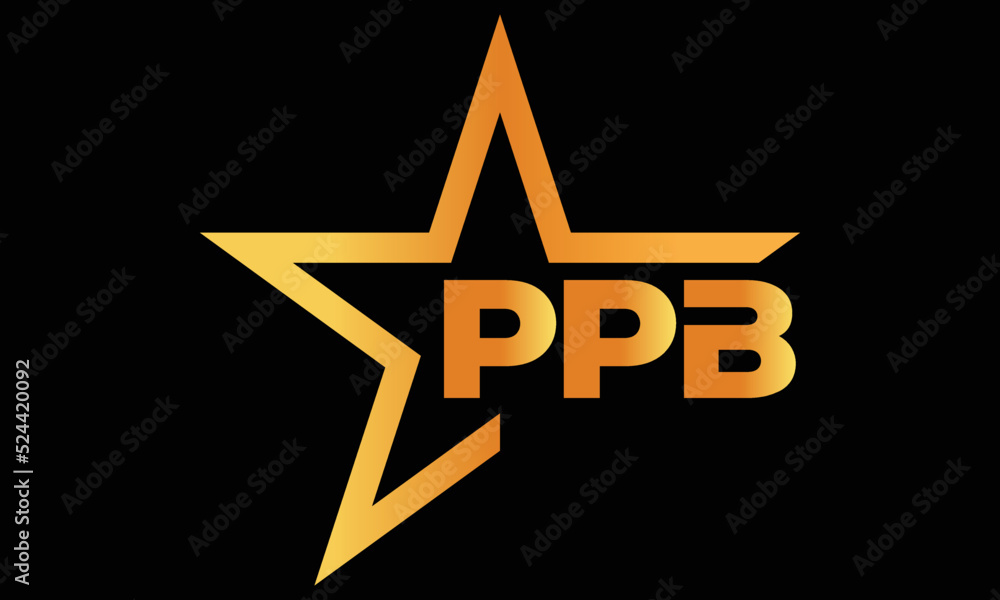 PPB golden luxury star icon three letter logo design vector template ...