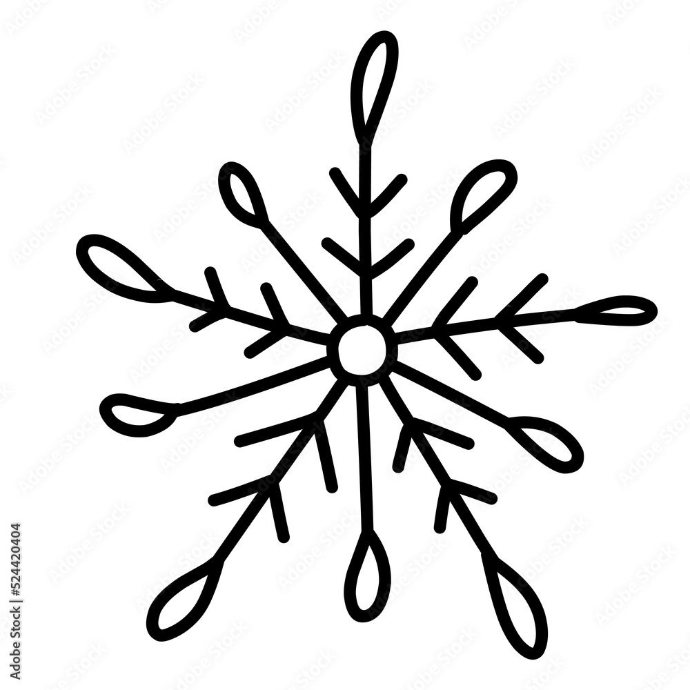 Snowflake in doodle style for winter design. Hand drawn snowflake ...