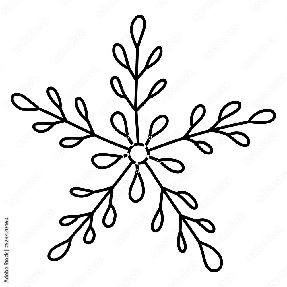Snowflake in doodle style for winter design. Hand drawn snowflake ...
