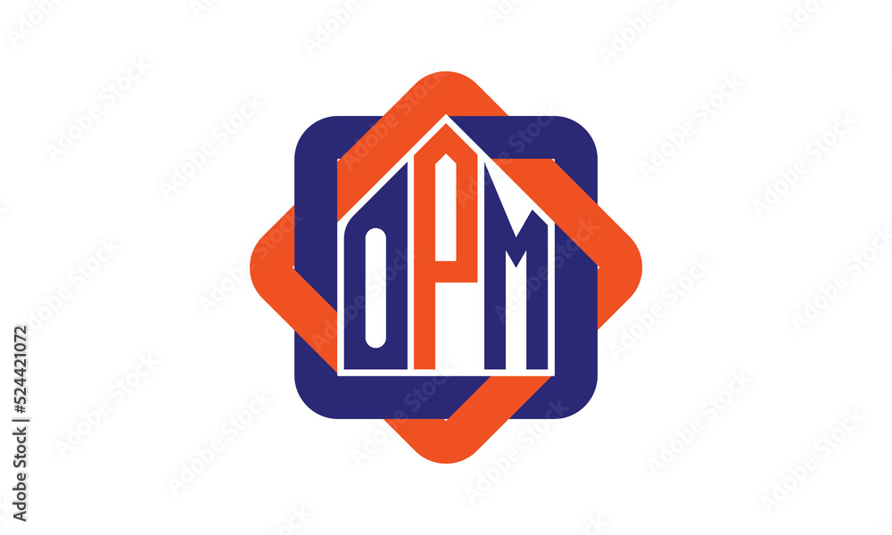 OPM three letter real estate logo with home icon logo design vector ...