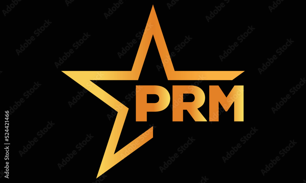 PRM golden luxury star icon three letter logo design vector template ...