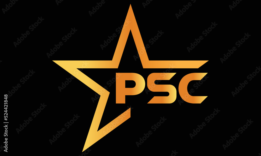 PSC golden luxury star icon three letter logo design vector template ...
