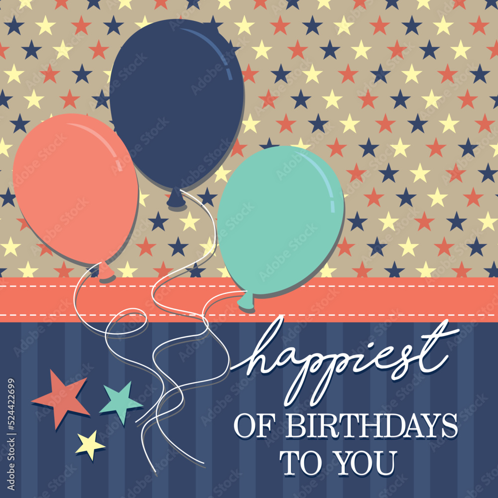 happy birthday card with balloons and stars Stock Vector | Adobe Stock