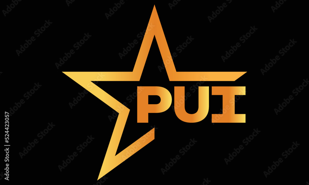 PUI golden luxury star icon three letter logo design vector template ...