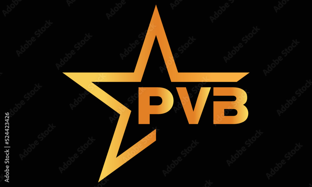 PVB golden luxury star icon three letter logo design vector template ...