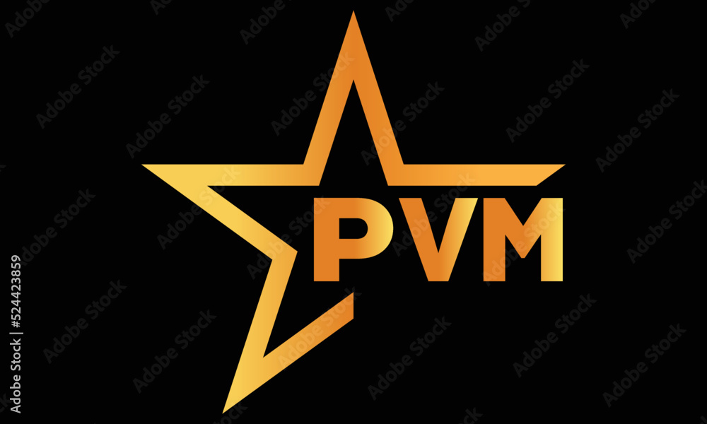 PVM golden luxury star icon three letter logo design vector template ...