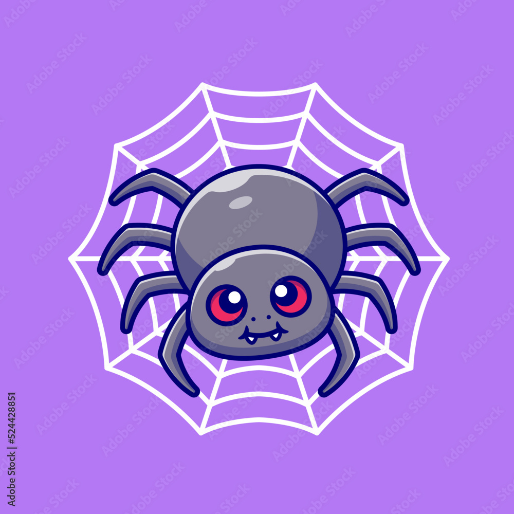Cute Spider With Net Cartoon Vector Icon Illustration. Animal Nature ...