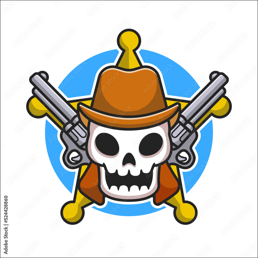Cute Sheriff Skull With Gun Cartoon Vector Icon Illustration. Skull ...