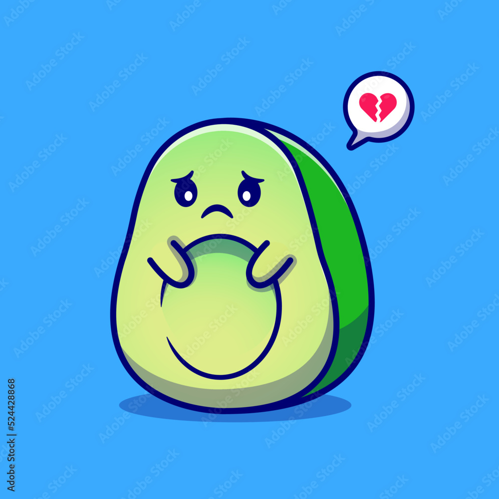 Cute Avocado Sad Lose Seed Cartoon Vector Icon Illustration. Fruit ...