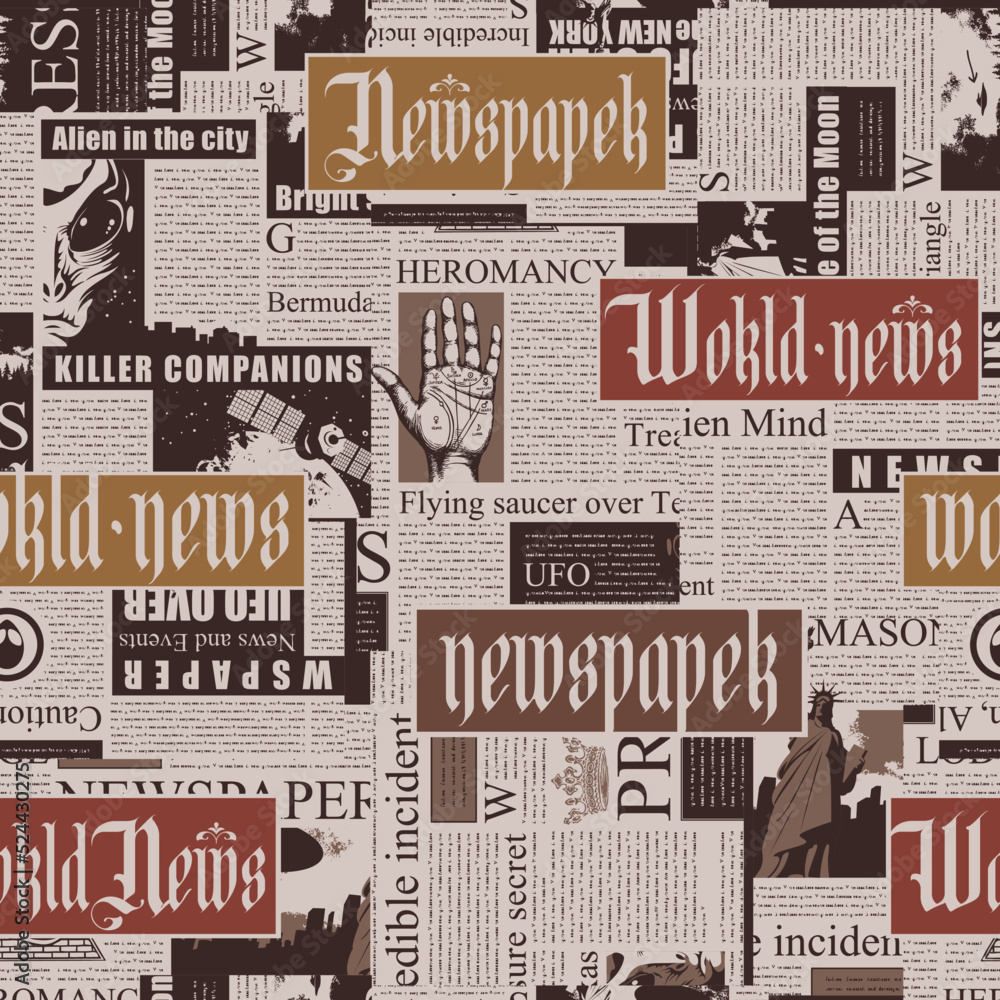 seamless pattern with a collage of newspaper clippings. Abstract ...
