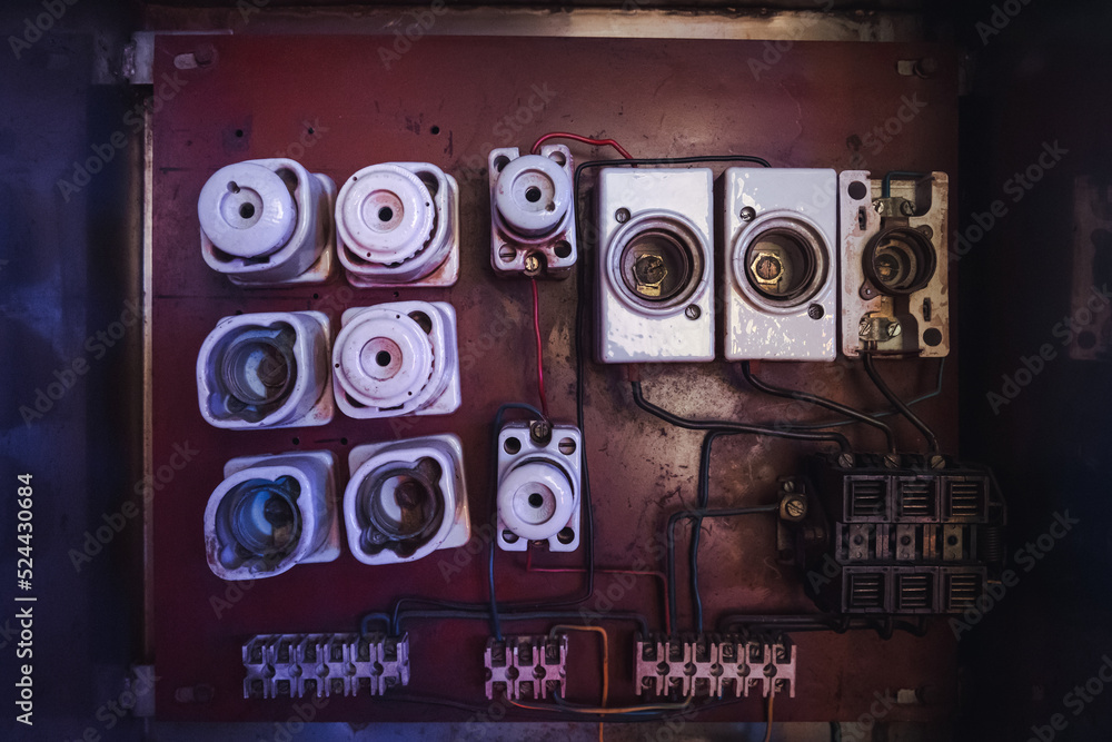 Poster Close up on a old fuse box with old type of fuses – Wall Art ...