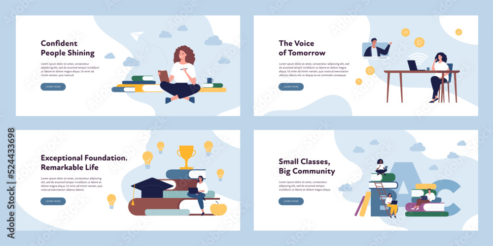 Education banner template concept. Vector flat design character ...