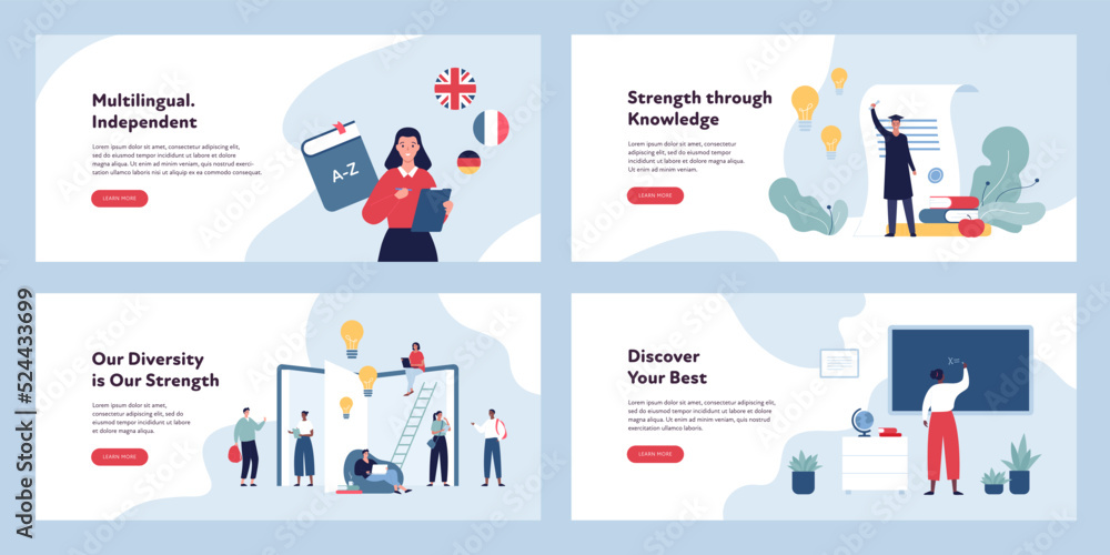 Education banner template concept. Vector flat design character ...