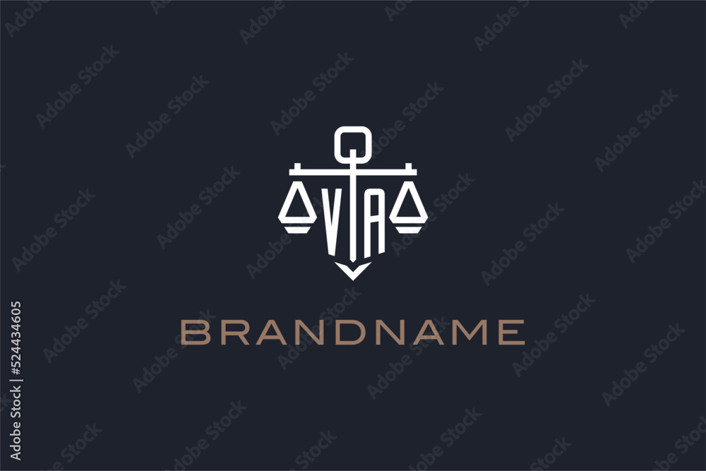 Vetor de Initials VA logo for law firm with shield and scales of ...