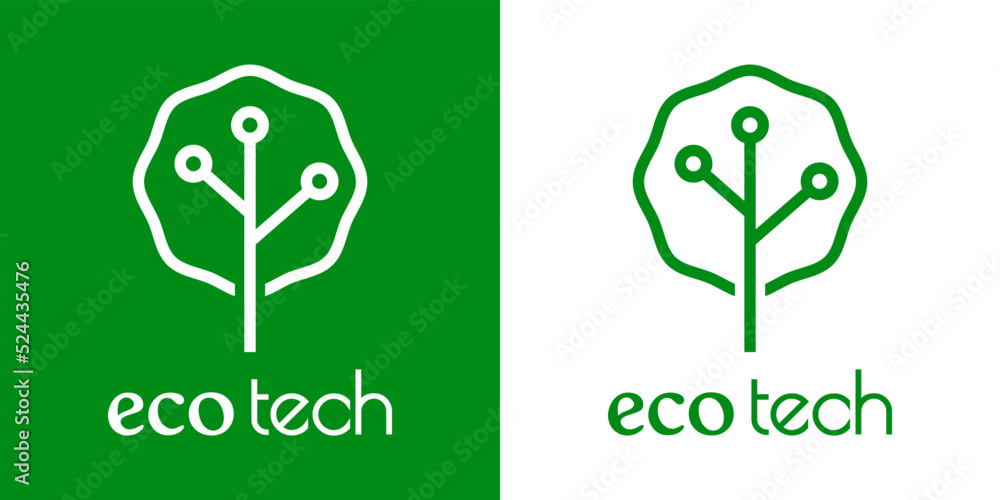 Logo con texto Eco Tech con silueta de árbol con circuito digital con ...