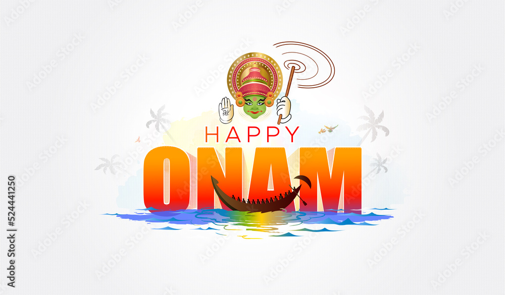 Onam festival banner. Boat racing design. Happy Onam text with boat and ...