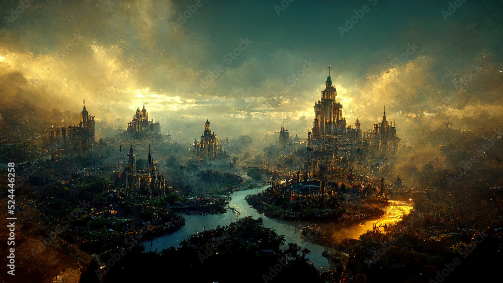 The Lost Golden City with Castle Palace and River. Concept Art ...