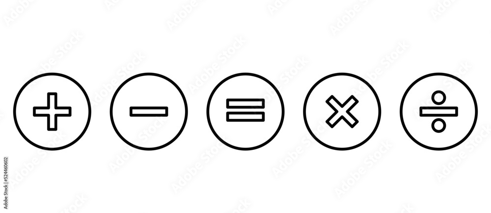 Plus and minus icons set. Mathematical symbols. Hell sign multiple ...