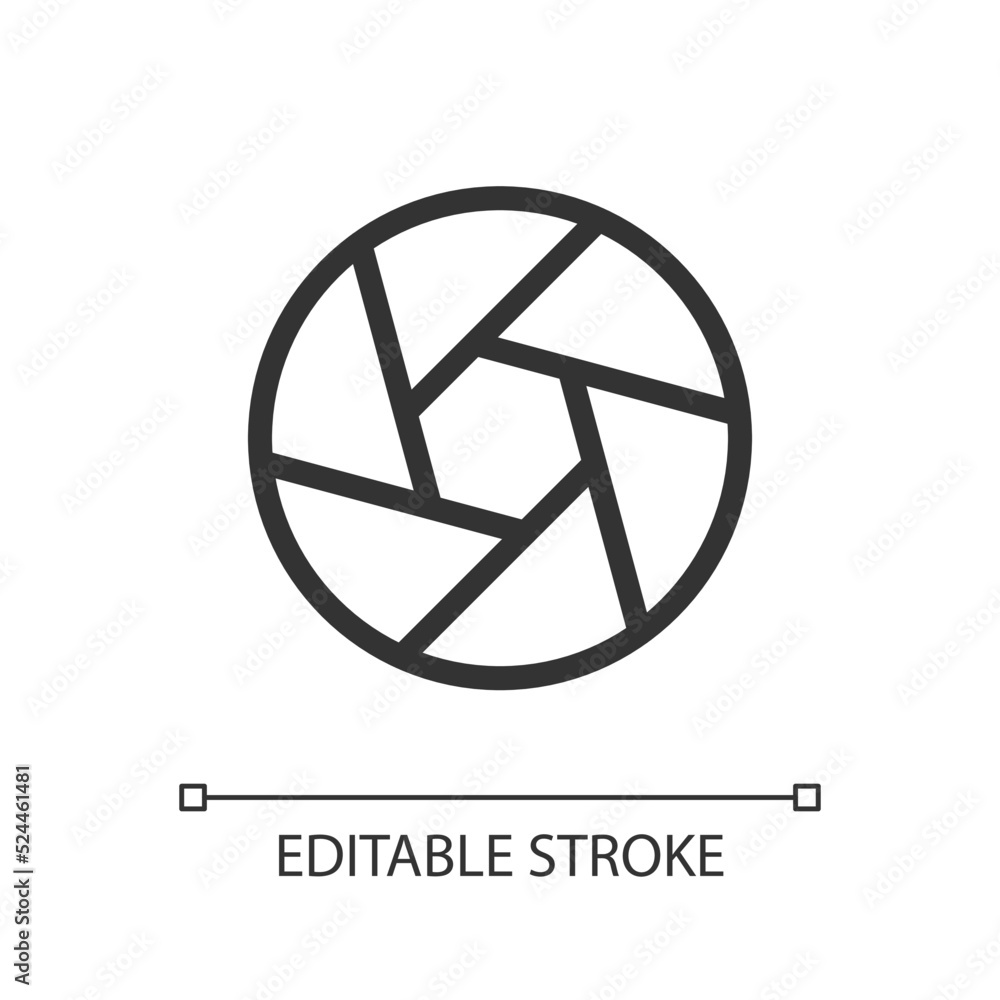 Camera diaphragm pixel perfect linear ui icon. Optical mechanism ...