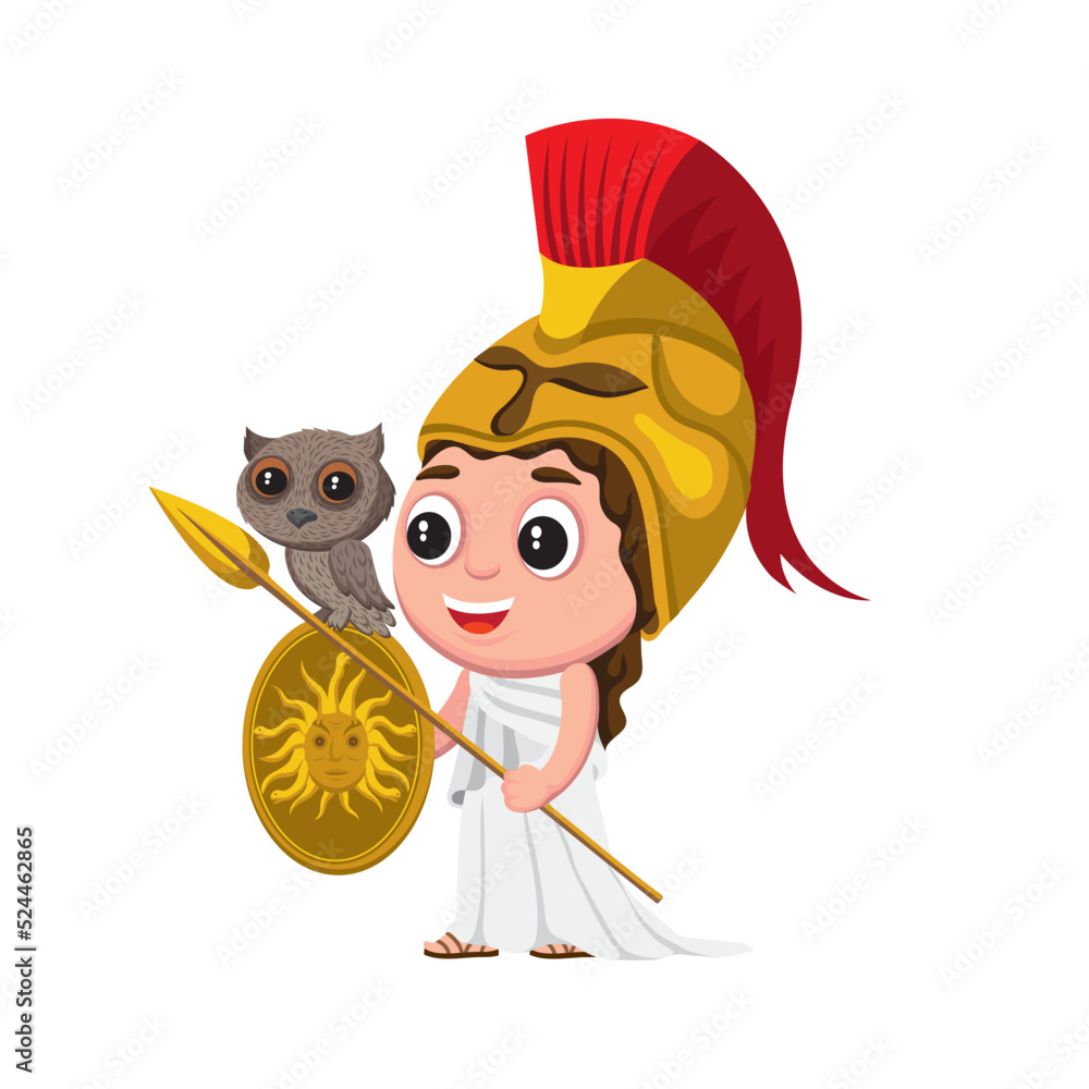 Cute cartoon style vector illustration of Greek goddess Athena Stock ...