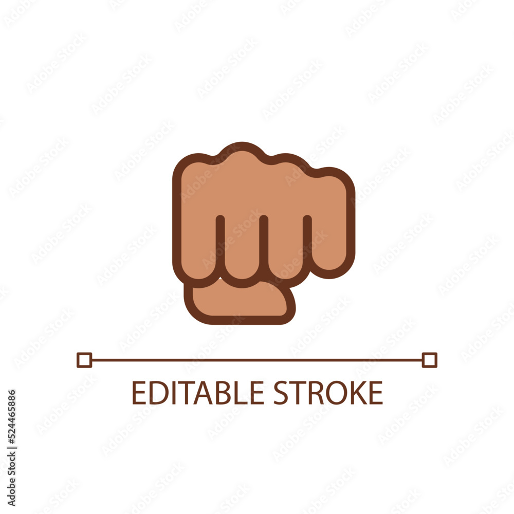 Punching fist pixel perfect RGB color icon. Hand gesture. Fighting ...