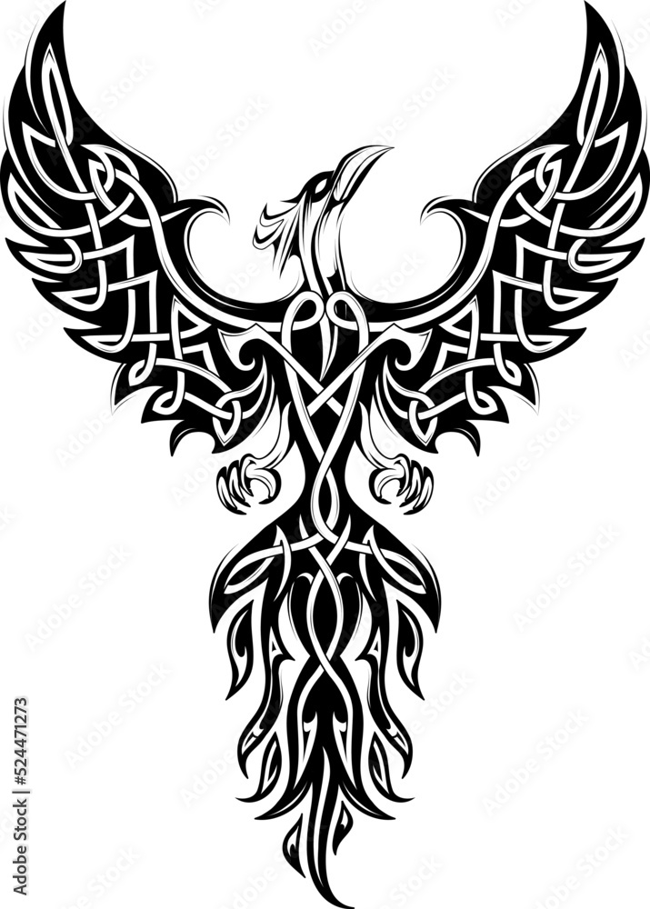 Elegant phoenix tattoo illustration Stock Vector | Adobe Stock
