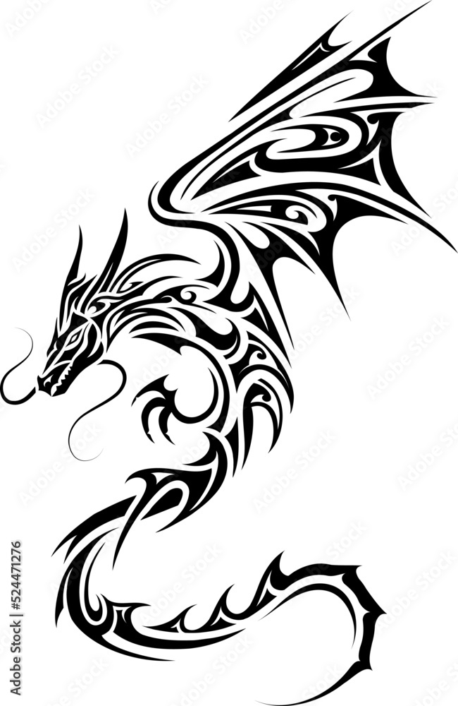 Tribal art dragon tattoo Stock Vector | Adobe Stock