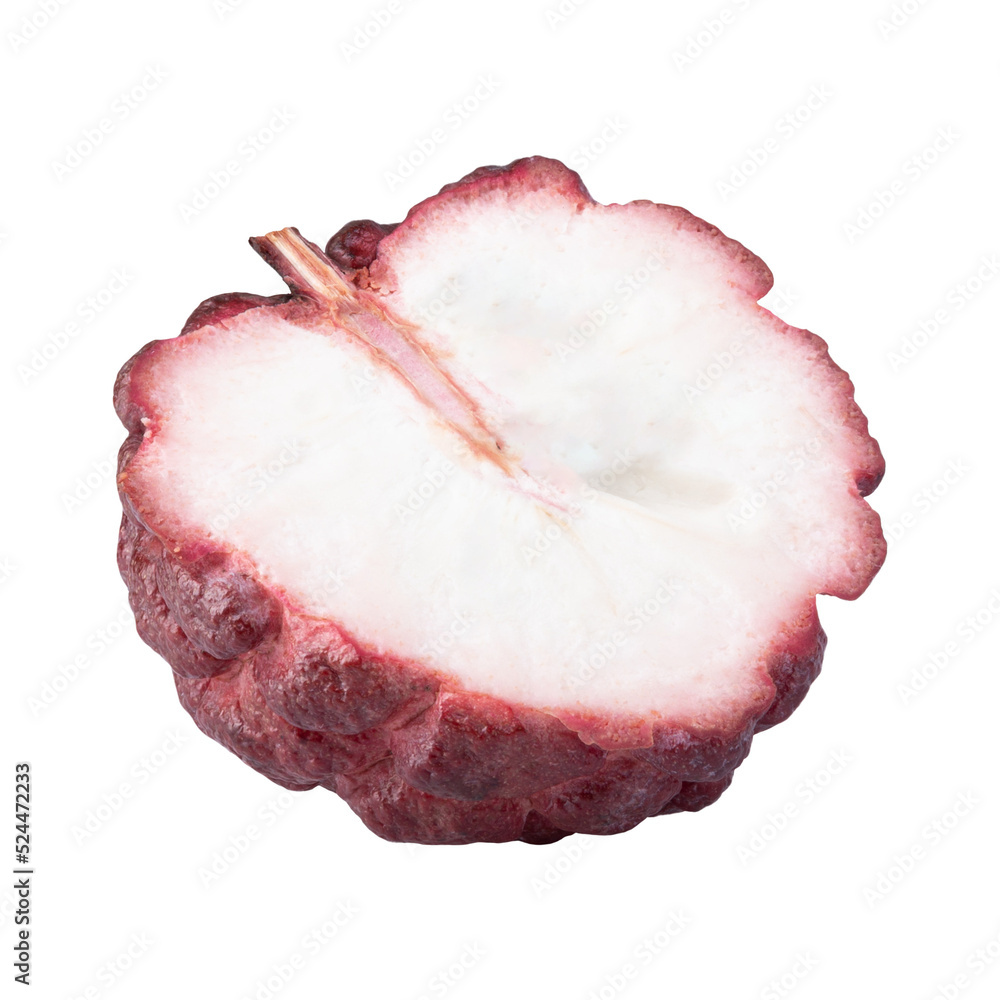 Red custard apple with leaves isolated on alpha background Stock Photo ...