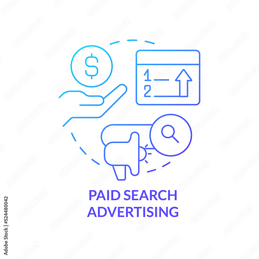 Paid search advertising blue gradient concept icon. Type of digital ...