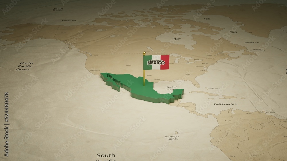 3d rendering independence day of Mexico national flag flying on country ...