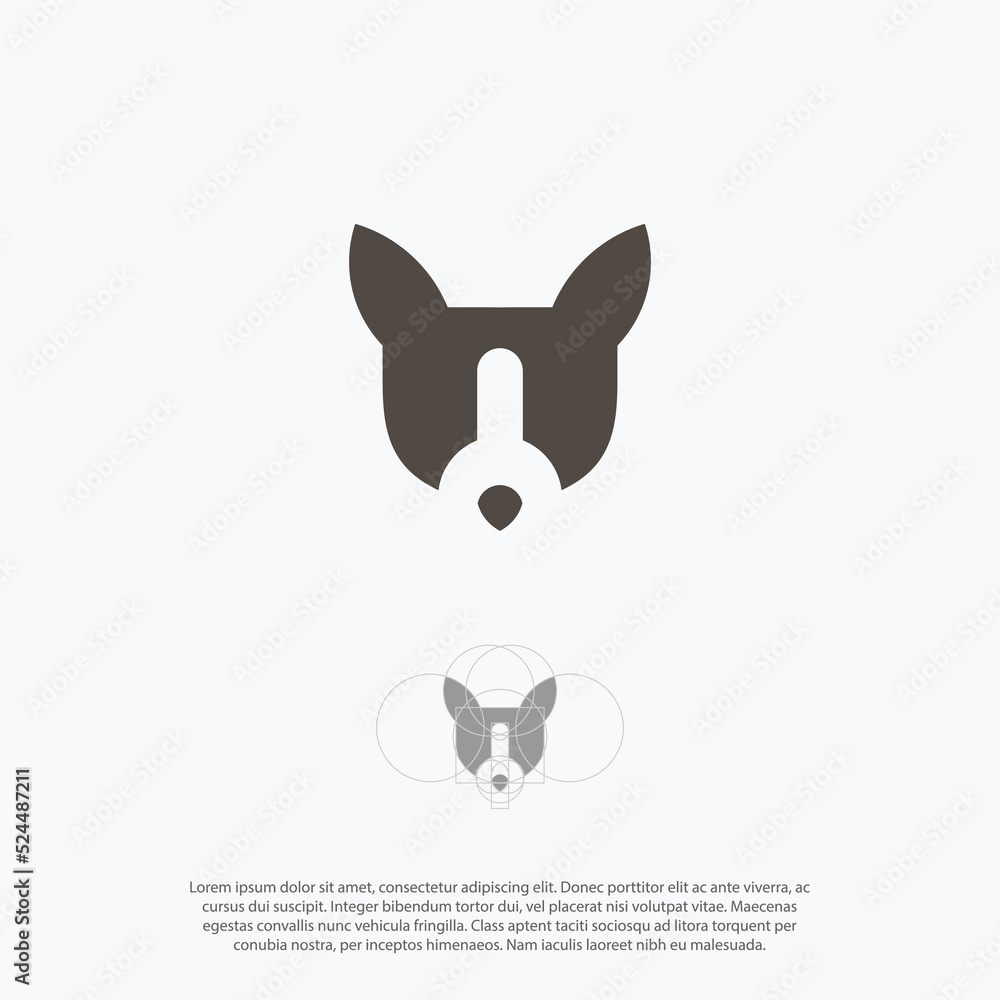 simple flat style dog head logo vector with golden ratio Dog head icon ...