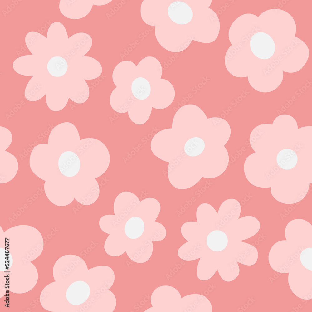 Pink Cartoon Flowers Background, Seamless Pattern Vector. Simple Modern ...